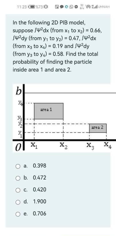 Solved In the following 2D PIB model, suppose ∫ψ2dx (from x1 | Chegg.com