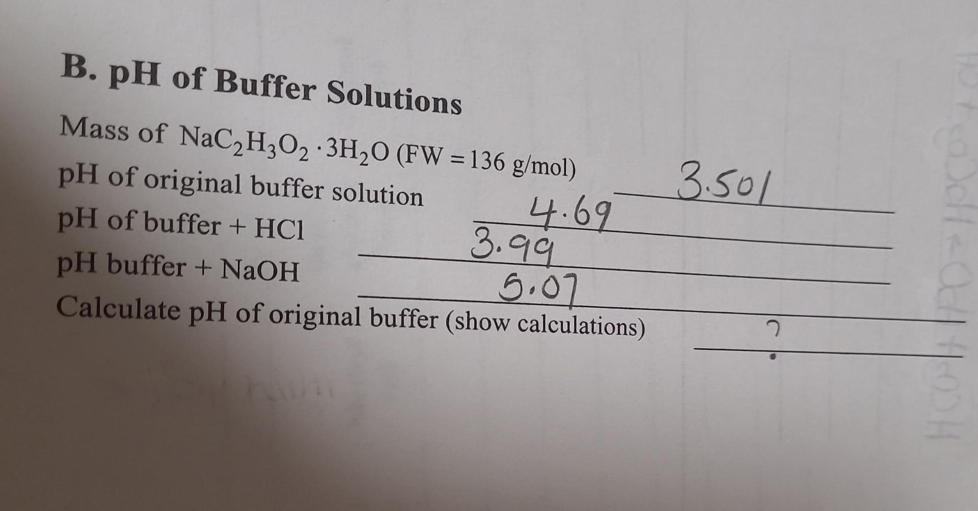 Solved B. pH of Buffer Solutions Mass of | Chegg.com