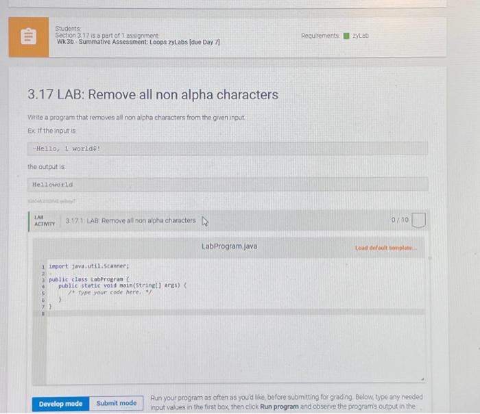 Solved 3.17 LAB: Remove all non alpha characters Students: | Chegg.com