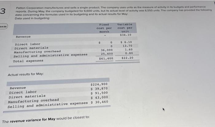 Solved 3 Patton Corporation manufactures and sells a single | Chegg.com