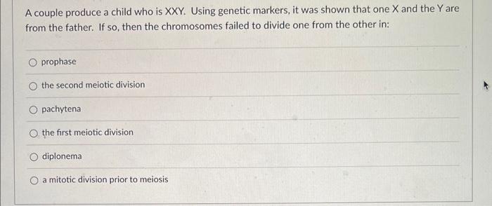 Solved A couple produce a child who is XXY. Using genetic | Chegg.com