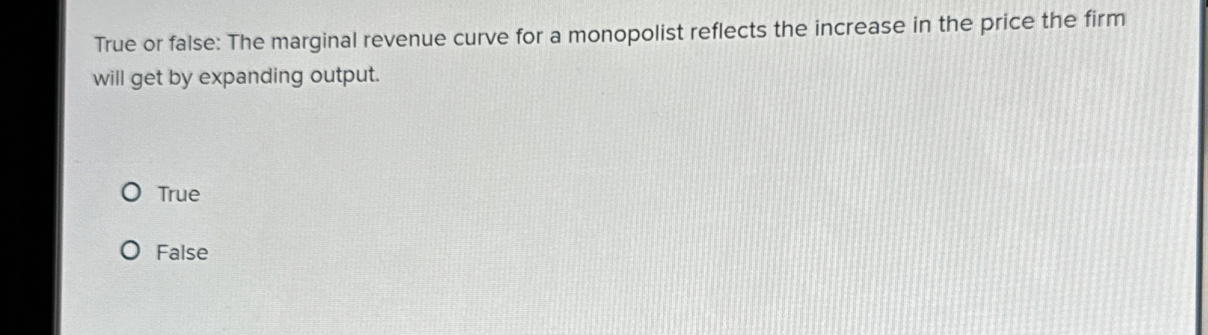 Solved True or false: The marginal revenue curve for a | Chegg.com
