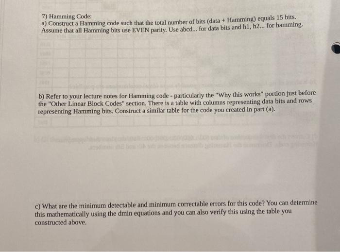 7) Hamming Code: a) Construct a Hamming code such | Chegg.com