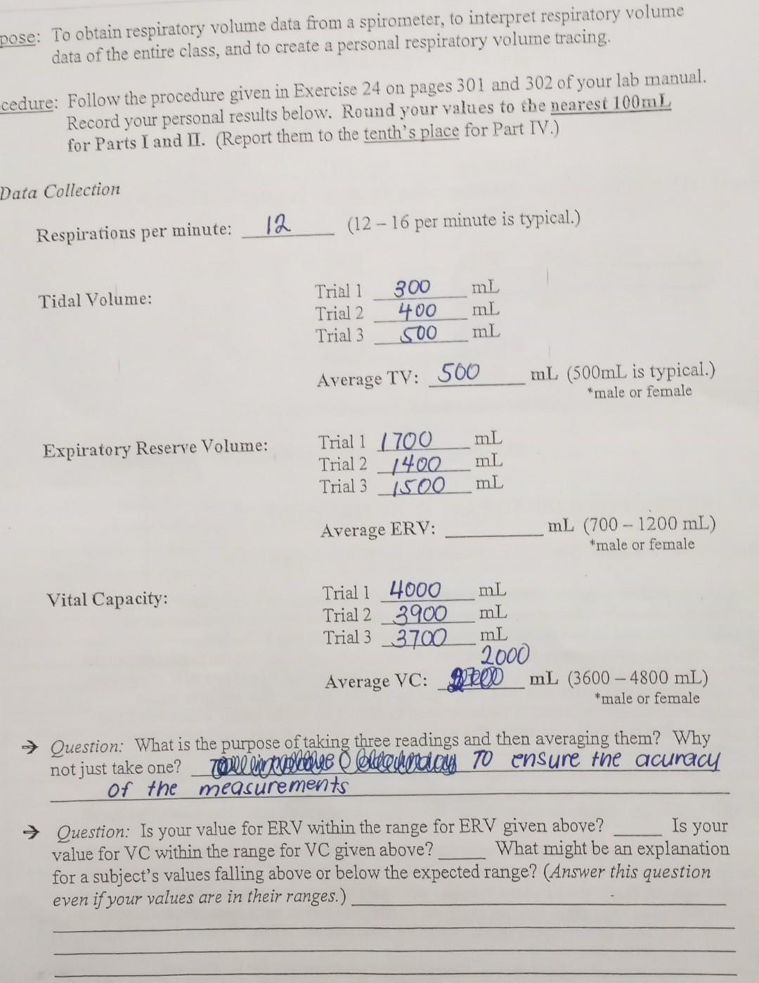 Solved pose: To obtain respiratory volume data from a | Chegg.com