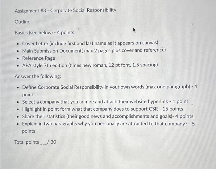 Solved Assignment \#3 - Corporate Social Responsibility | Chegg.com