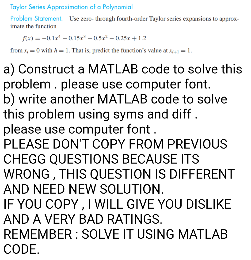 Solved Taylor Series Approximation of a Polynomial Problem | Chegg.com