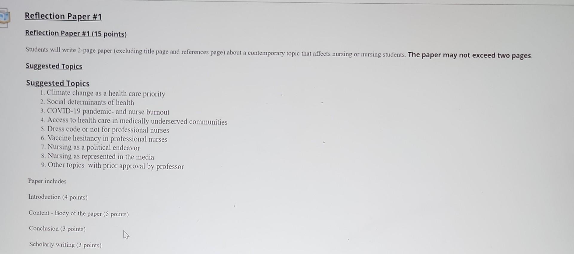 Solved Reflection Paper #1 (15 points) Students will write | Chegg.com