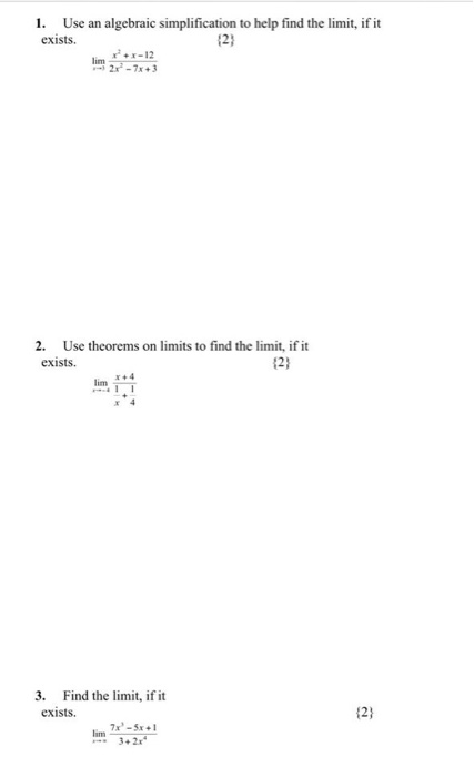 Solved 1. Use an algebraic simplification to help find the | Chegg.com