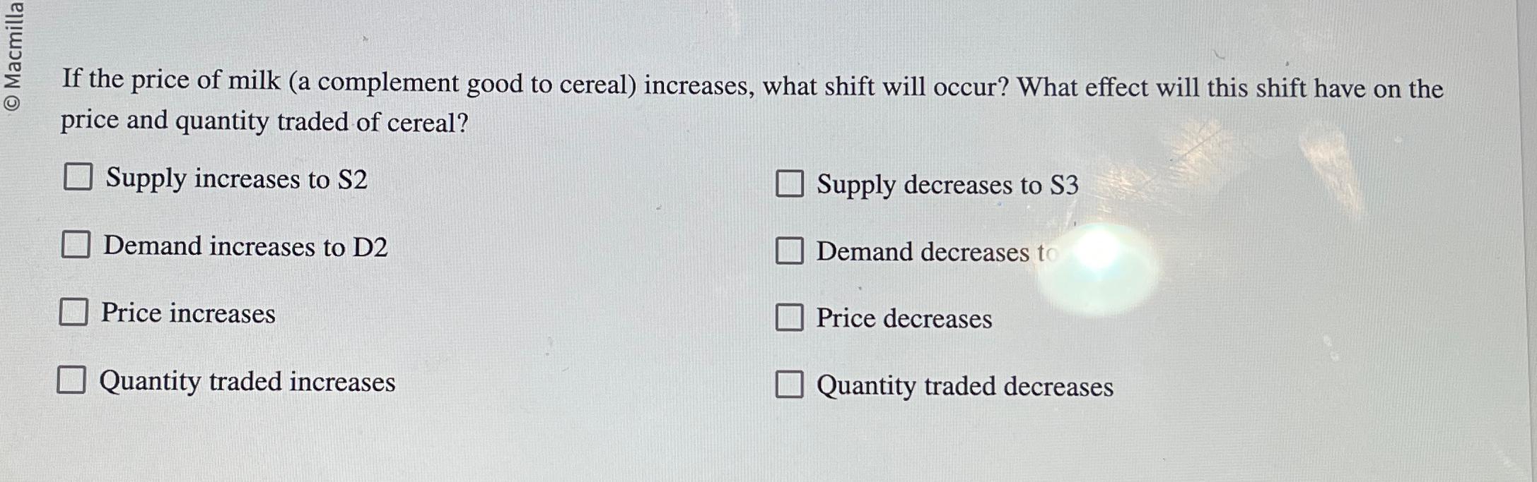 Solved If the price of milk (a complement good to cereal) | Chegg.com