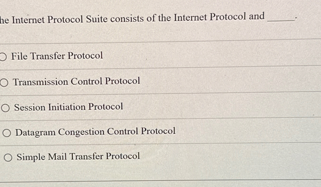 Solved Internet Protocol Suite consists of the Internet | Chegg.com