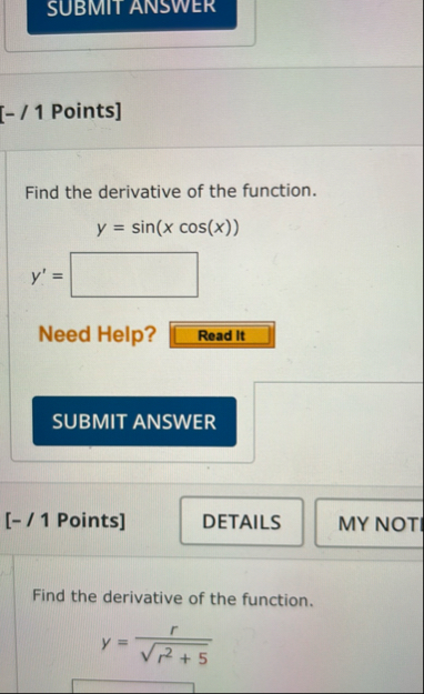 1 ﻿Points]Find the derivative of the | Chegg.com