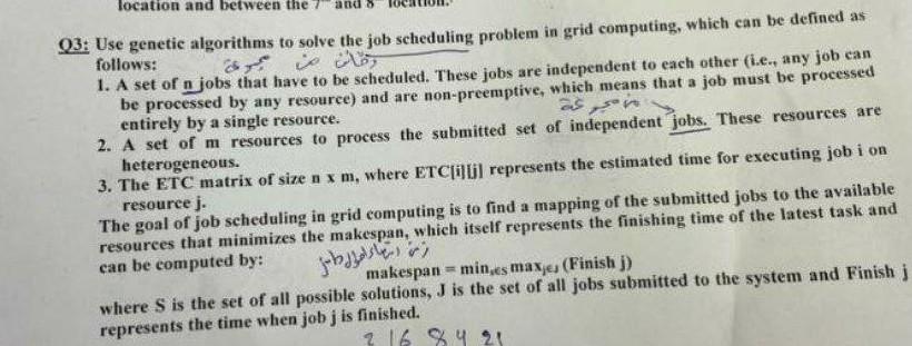 Solved Q3: Use genetic algorithms to solve the job | Chegg.com