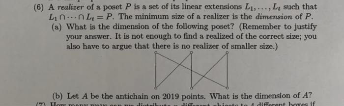 A realizer of a poset P is a set of its linear | Chegg.com