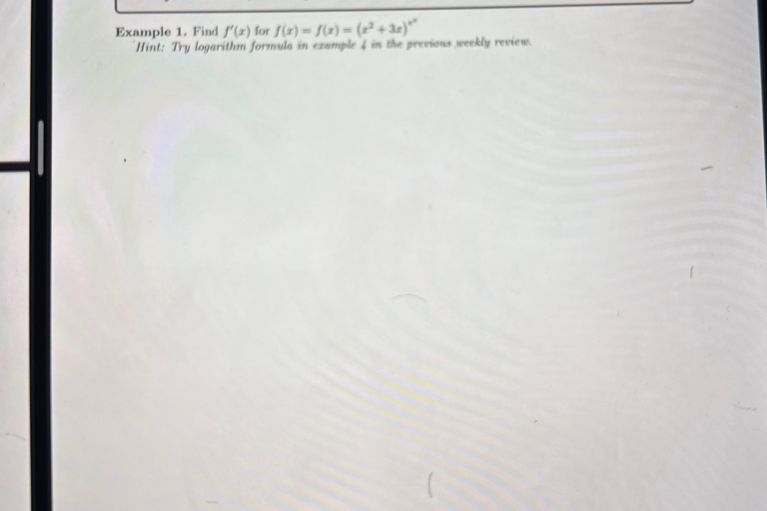 Solved Example 1. ﻿Find f'(x) ﻿for f(x)=f(x)=(x2+3x)e2Hint: | Chegg.com