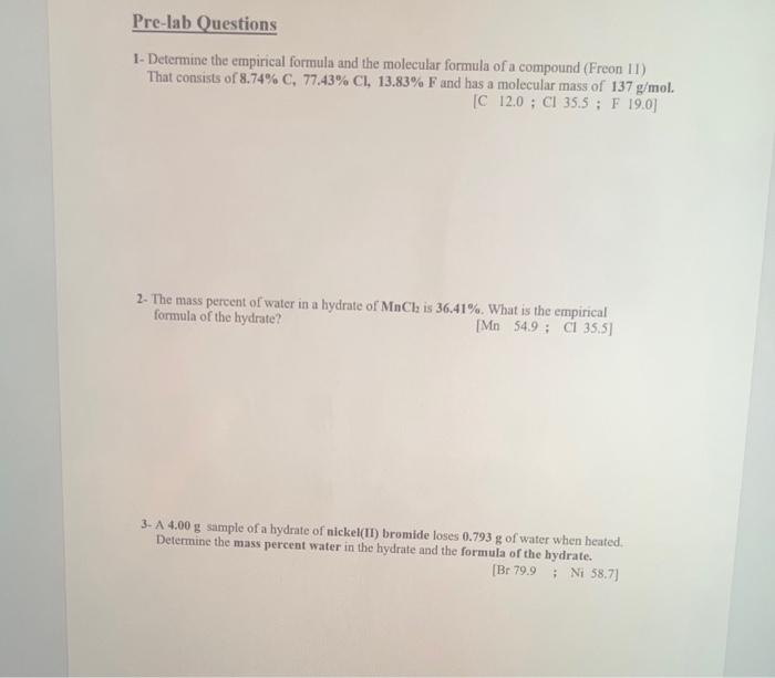 Solved 1- Determine the empirical formula and the molecular | Chegg.com