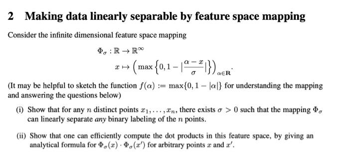 Solved > 2 Making data linearly separable by feature space | Chegg.com