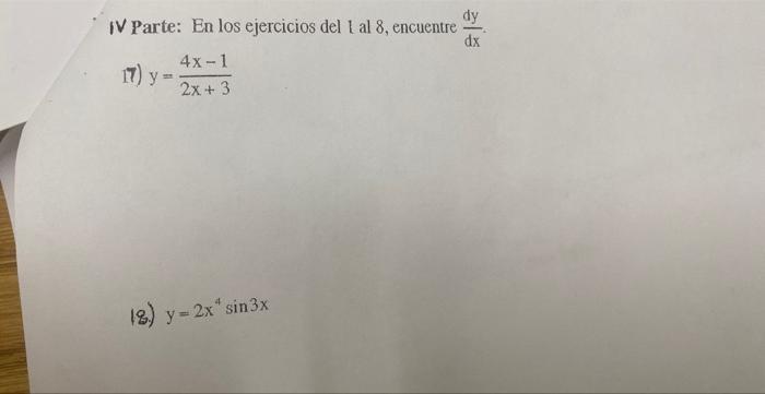 Solved IV Parte: En los ejercicios del 1 al 8 , encuentre | Chegg.com