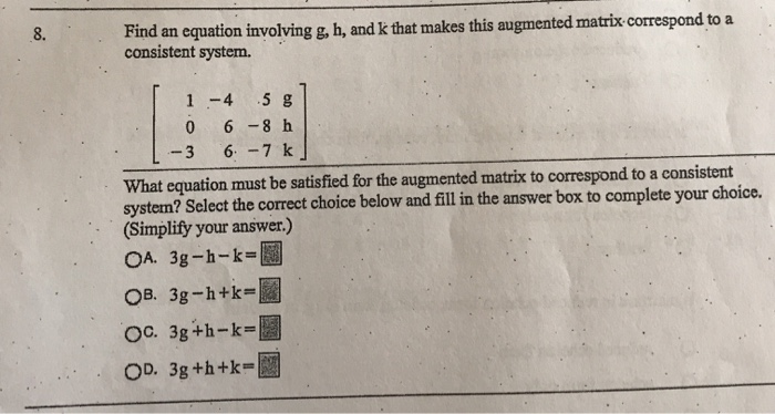 Solved Find an equation involving g, h, and k that makes | Chegg.com