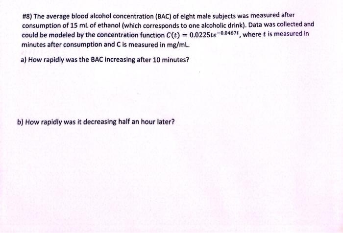 Solved \#8) The average blood alcohol concentration (BAC) of | Chegg.com