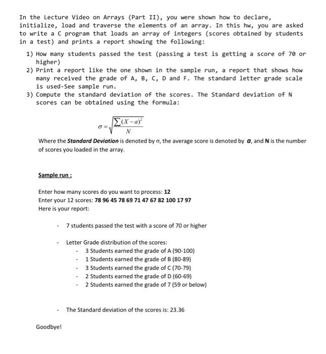 Solved In the Lecture Video on Arrays (Part II), you were | Chegg.com