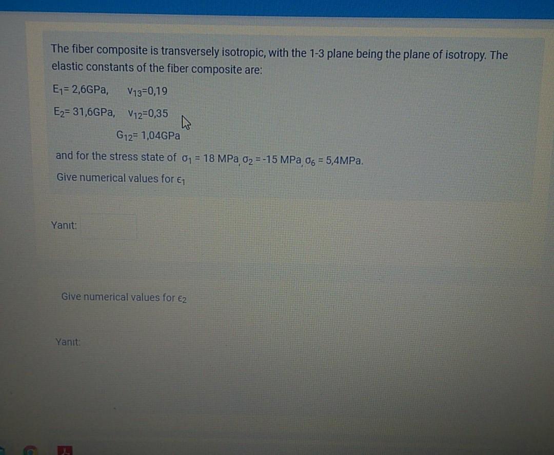 Solved The fiber composite is transversely isotropic, with | Chegg.com