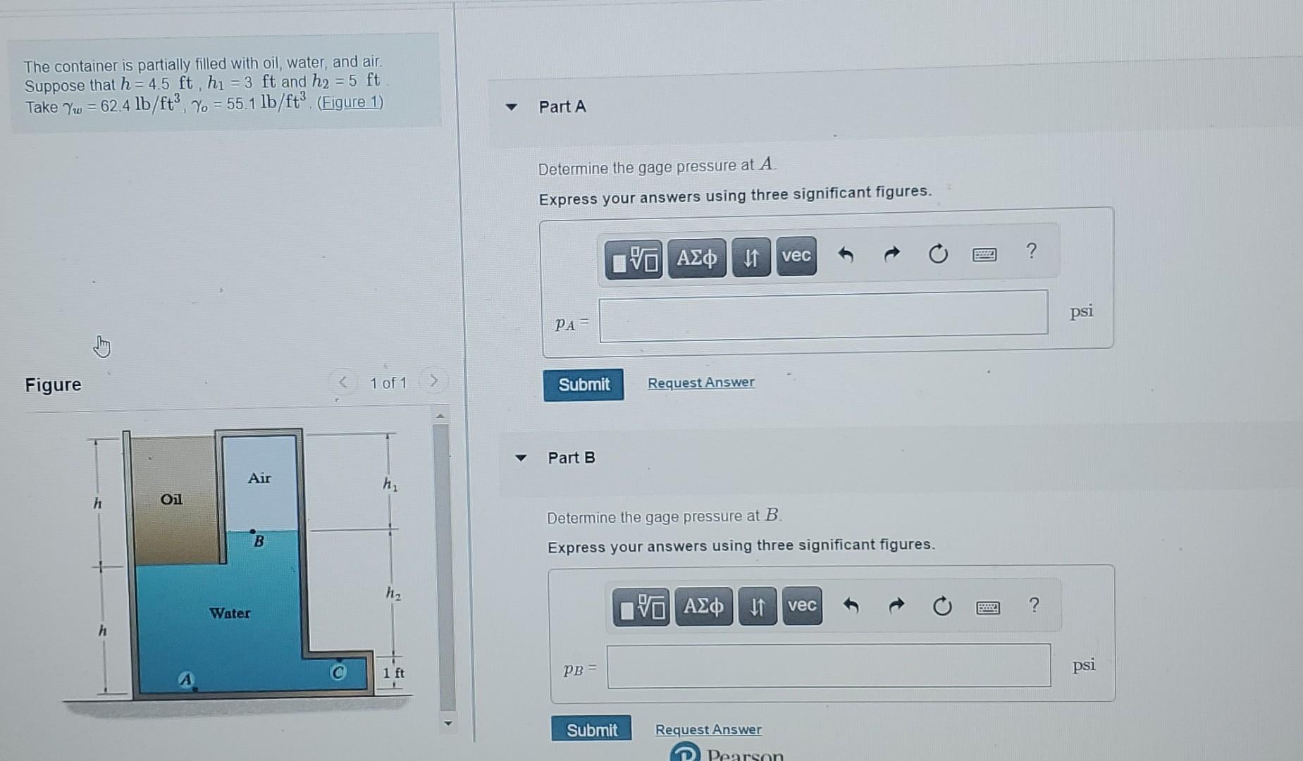 Solved The container is partially filled with oil, water, | Chegg.com