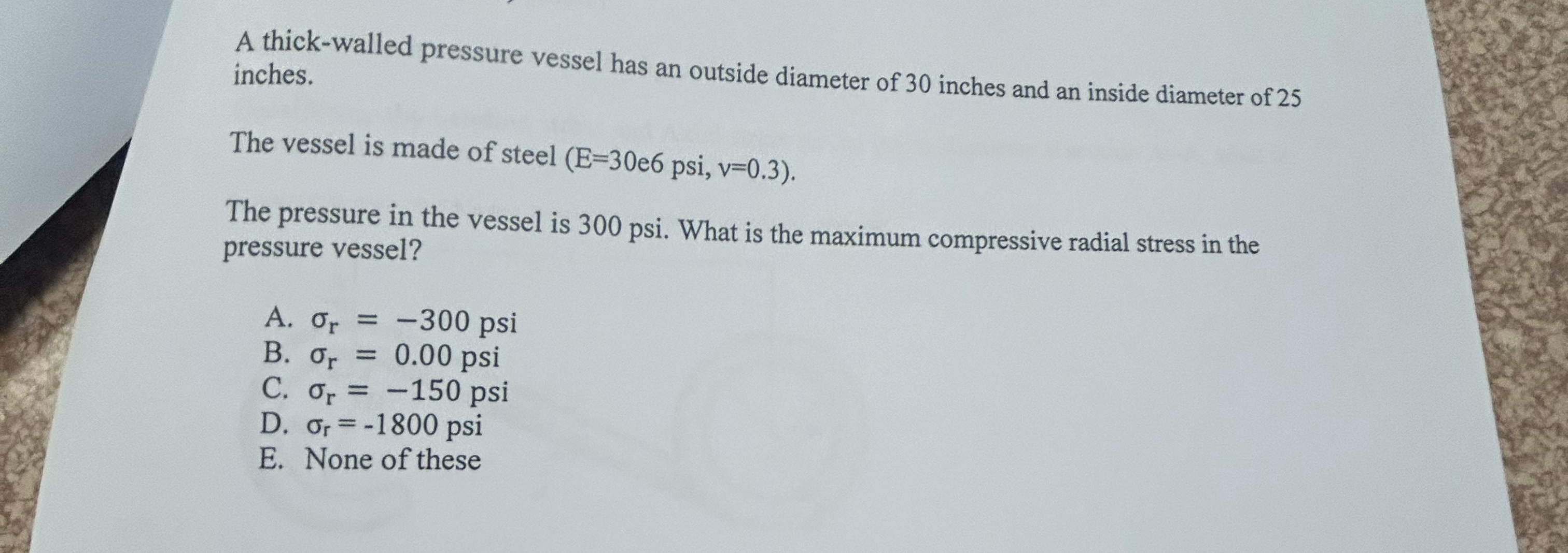 Solved A thick-walled pressure vessel has an outside | Chegg.com
