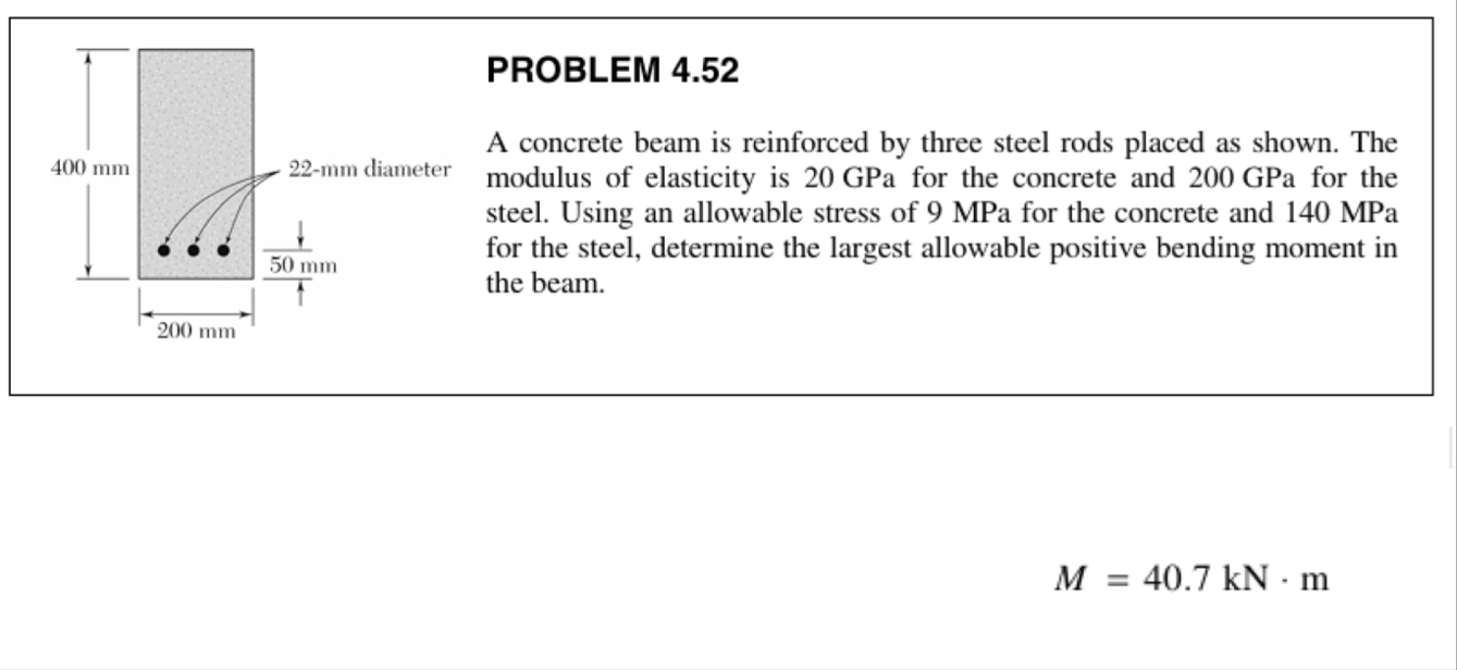 Solved PROBLEM 4.52A concrete beam is reinforced by three | Chegg.com