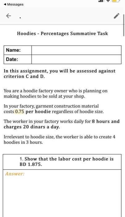 Solved Hoodies - Percentages Summative Task In this | Chegg.com