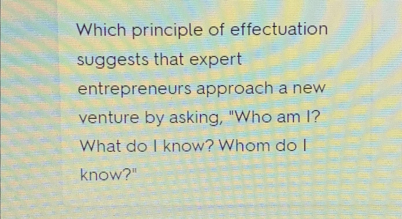 Solved Which principle of effectuation suggests that expert | Chegg.com