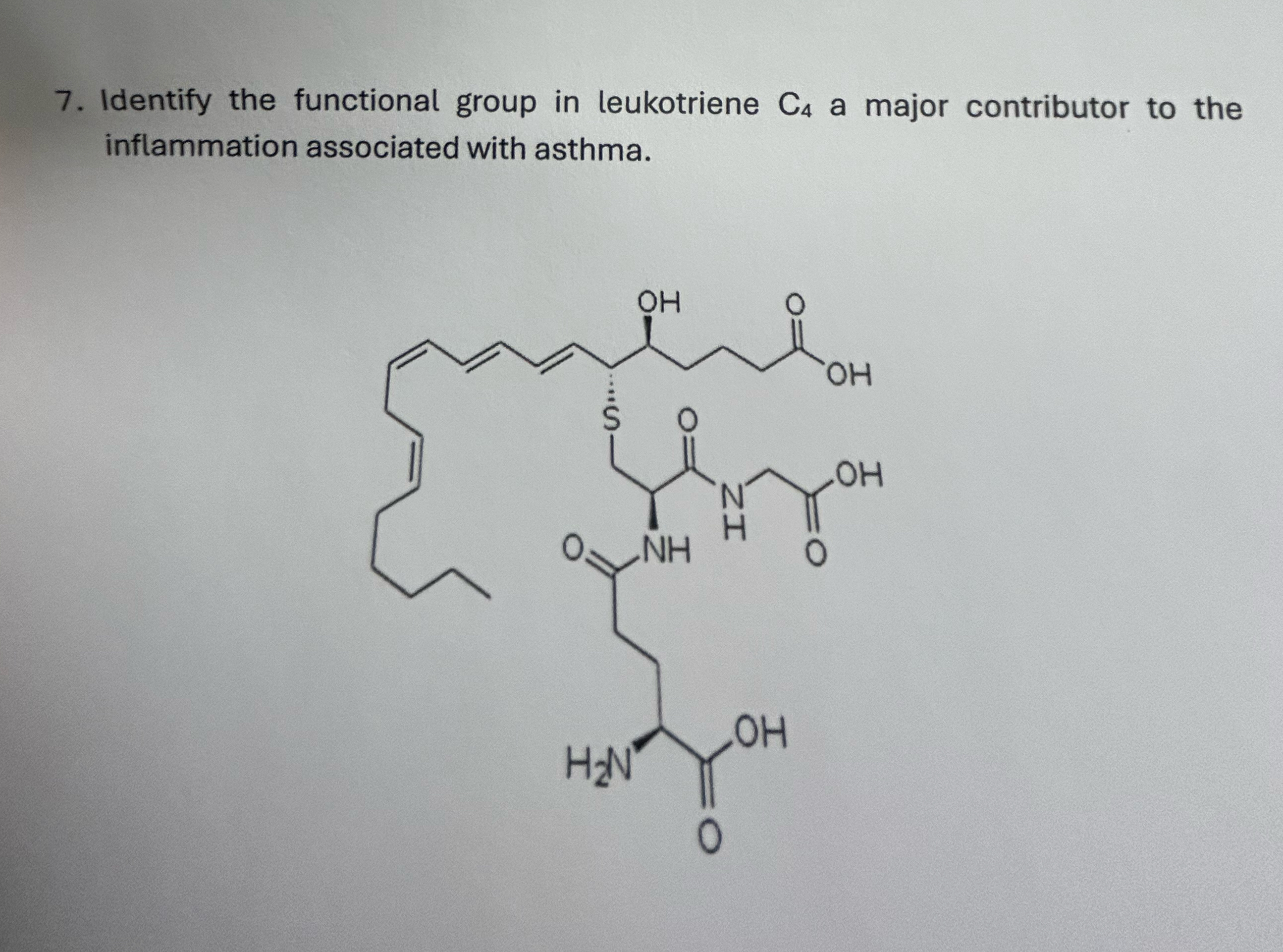 Solved Identify the functional group in leukotriene C4 ﻿a | Chegg.com