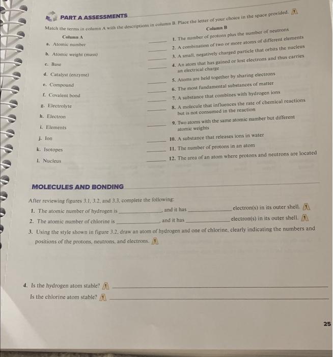 Solved PART A ASSESSMENTS Match the terms in column A with | Chegg.com