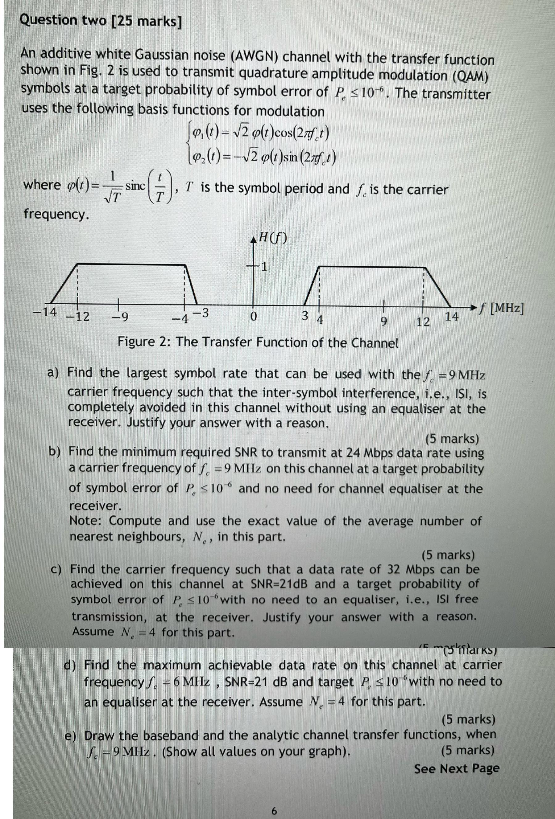 Solved Question two [25 ﻿marks]An additive white Gaussian | Chegg.com