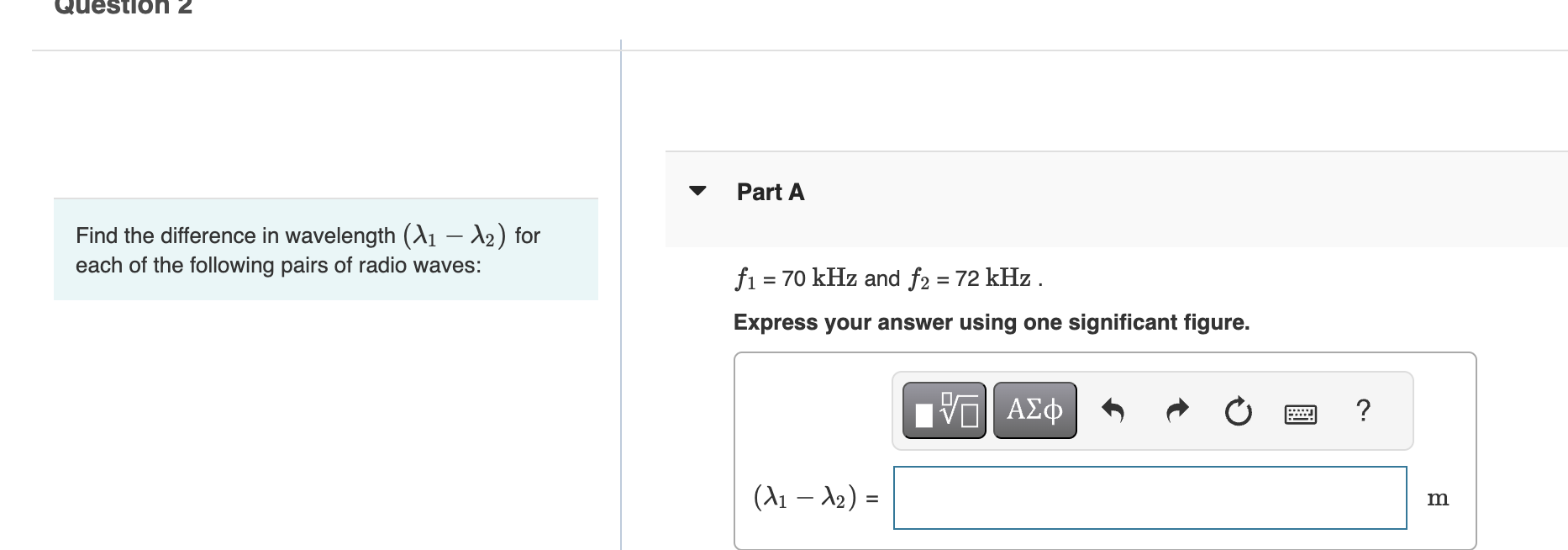 Solved Find the difference in wavelength (λ1-λ2) ﻿foreach of | Chegg.com