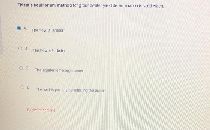 Solved Thiem's equilibrium method for groundwater yield | Chegg.com