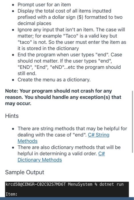 Solved Description: Create a program that prompts the user | Chegg.com