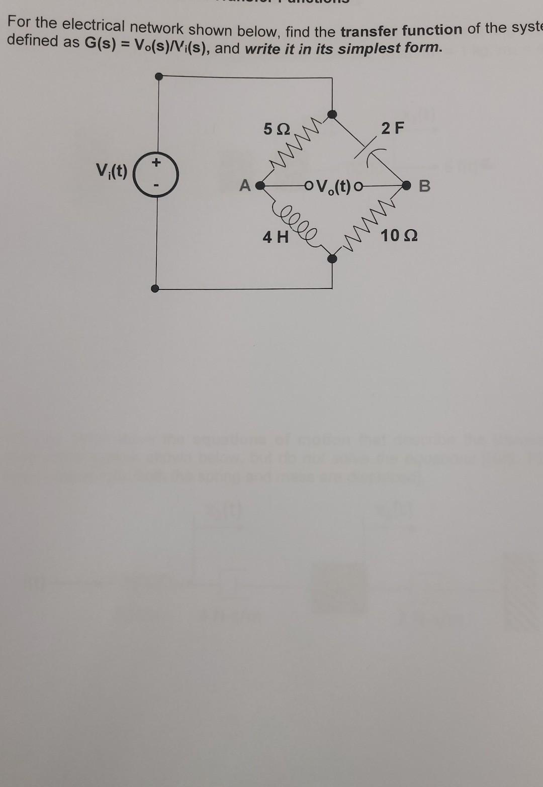 Solved For the electrical network shown below, find the | Chegg.com