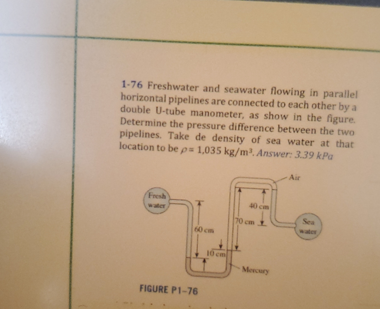 Solved 1-76 ﻿Freshwater and seawater flowing in parallel | Chegg.com