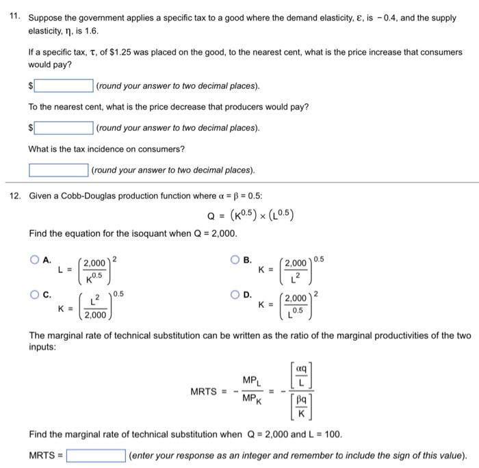 Solved 1. Suppose the government applies a specific tax to a | Chegg.com