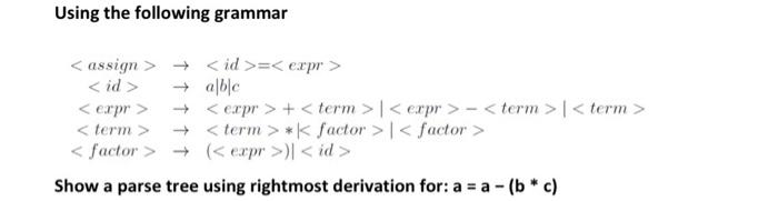 Solved Using the following grammar assign > id> expr>