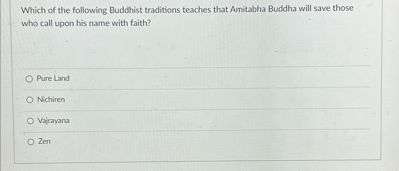 Solved Which of the following Buddhist traditions teaches | Chegg.com