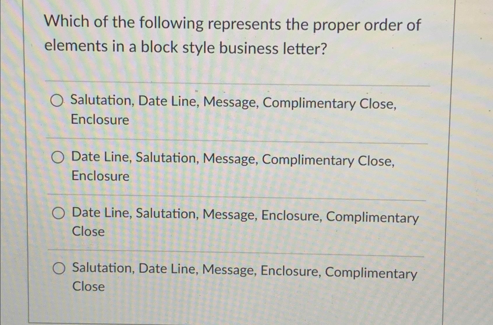 Solved Which of the following represents the proper order of | Chegg.com