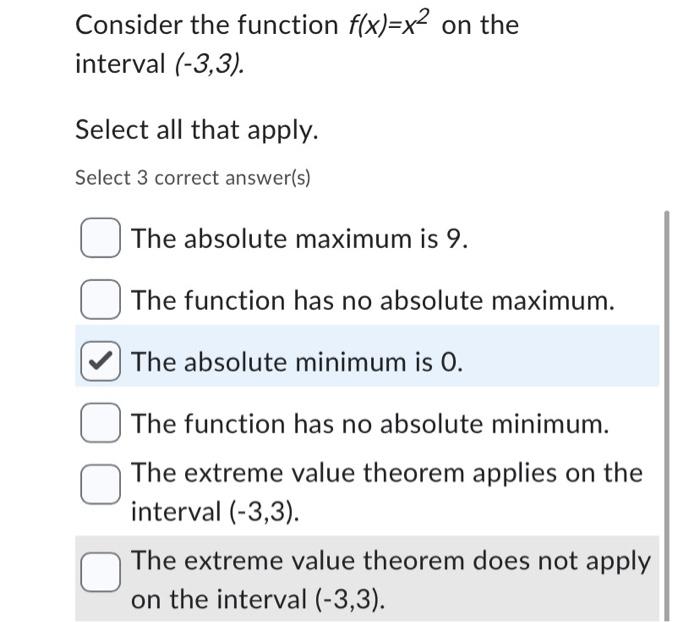 Solved sider the function f(x)=x2 on the rval (−3,3) ct all | Chegg.com