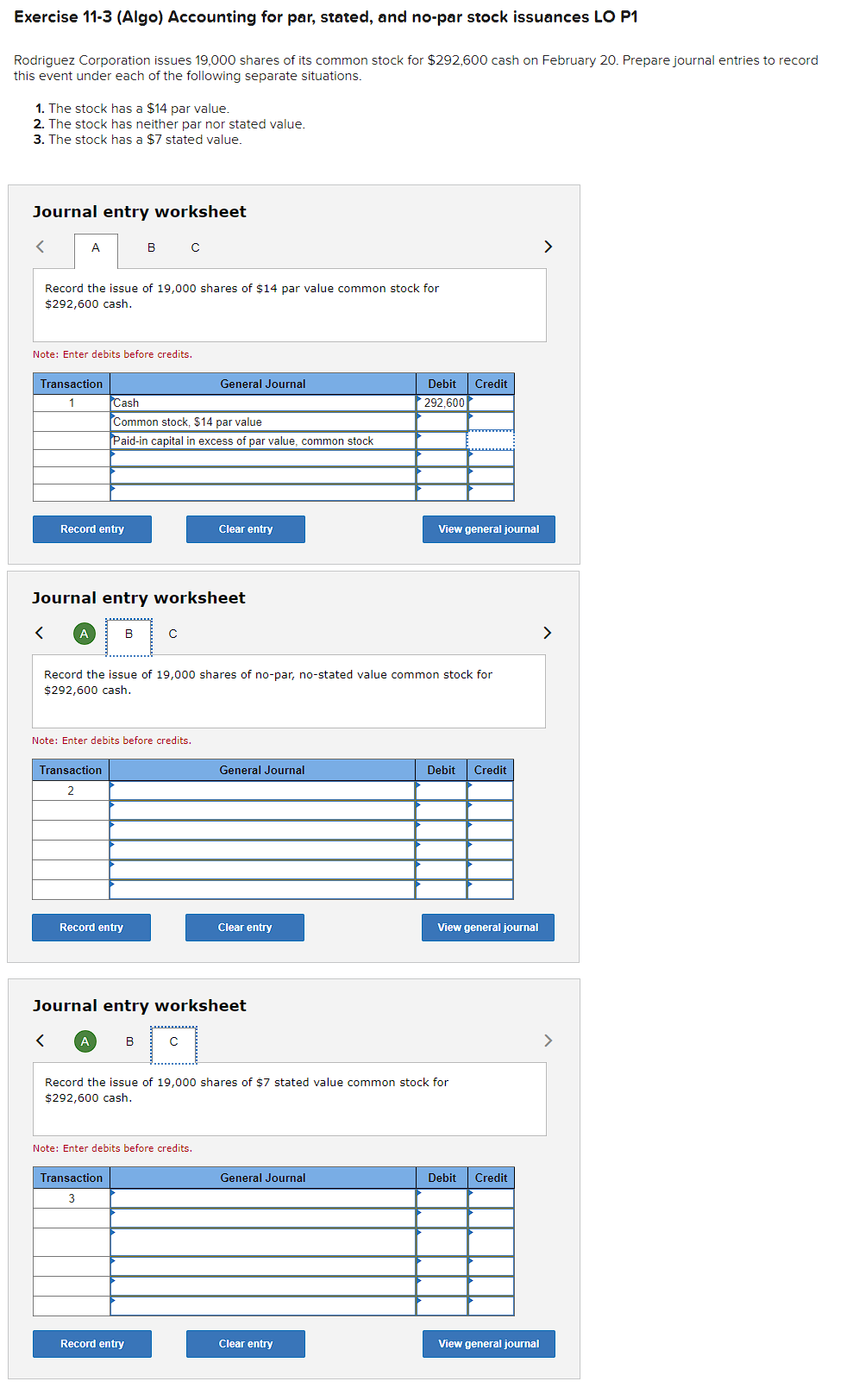 Solved Exercise 11-3 (Algo) ﻿Accounting for par, stated, and | Chegg.com