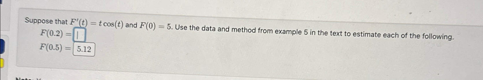 Solved Suppose that F'(t)=tcos(t) ﻿and F(0)=5. ﻿Use the data | Chegg.com