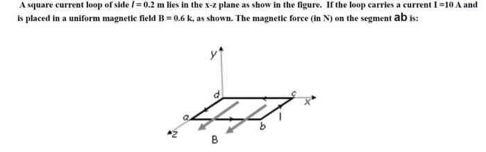 Solved A square current loop of side I = 0.2 m lies in the | Chegg.com