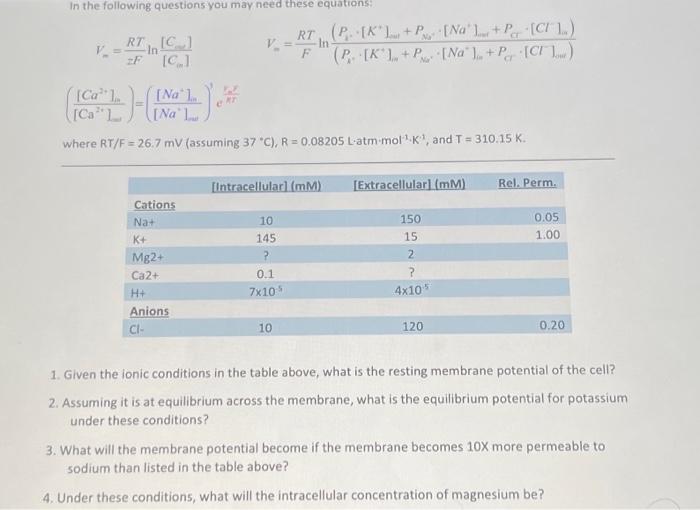Solved In the following questions you may need these | Chegg.com