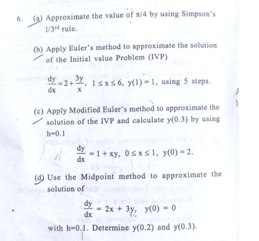 (a) ﻿Approximate the value of π4 ﻿by using Simpson's | Chegg.com