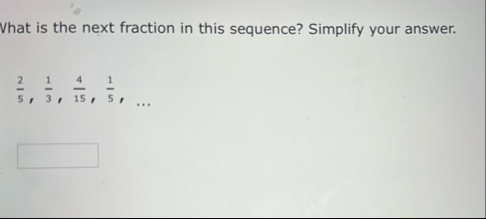 Solved Vhat is the next fraction in this sequence? Simplify | Chegg.com