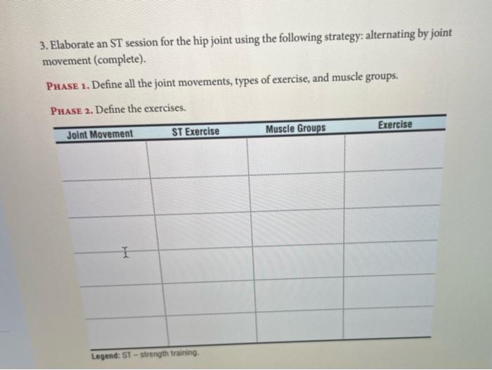 Solved 3. Elaborate an ST session for the hip joint using | Chegg.com